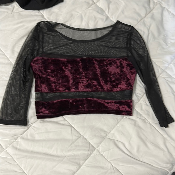 Tops | Sparkle Fade Mesh And Velvet Crop Top Half Sleeve Small | Poshmark